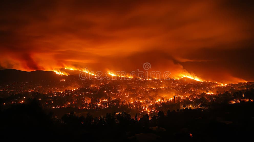 Wildfire Burning Intensely at Night. Destruction, Devastation ...