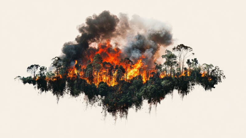 Wildfire Burning Trees Emitting Smoke in Forest Fire Stock Photo ...