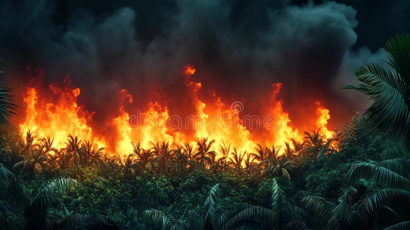 Wildfire Burning Tropical Forest at Night Stock Footage - Video of ...