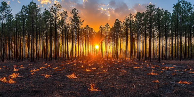Wildfire Burns through Forest at Sunset Creating a Dramatic Landscape ...