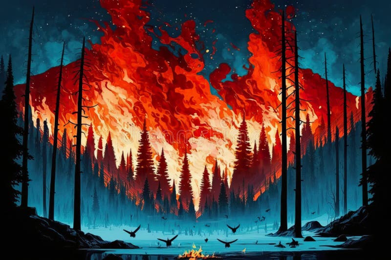Wildfire Burns Ground in Forest, Generative Ai Stock Illustration ...