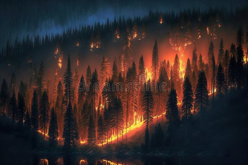 Wildfire Burns Ground in Forest, Generative Ai Stock Illustration ...