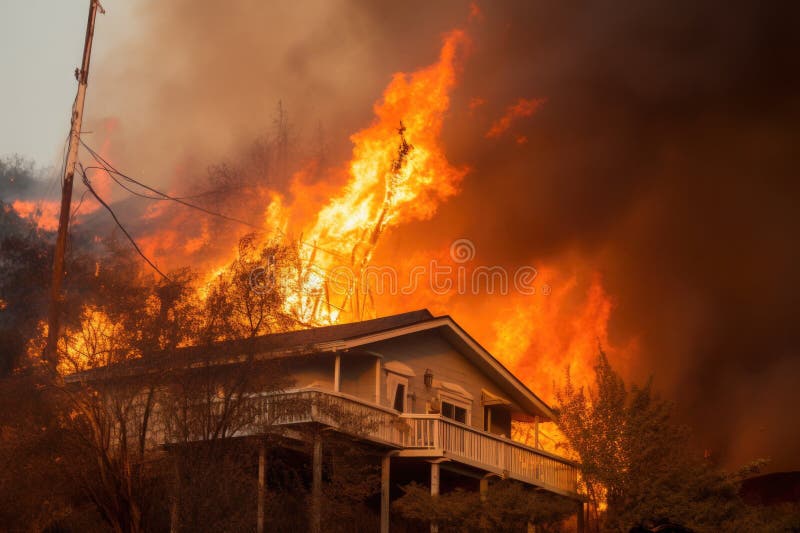Wildfire Causing Major Structural Damage Stock Image - Image of damage ...