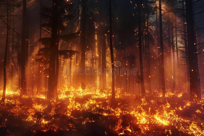Wildfire Devastating Forest at Twilight Stock Image - Image of burning ...