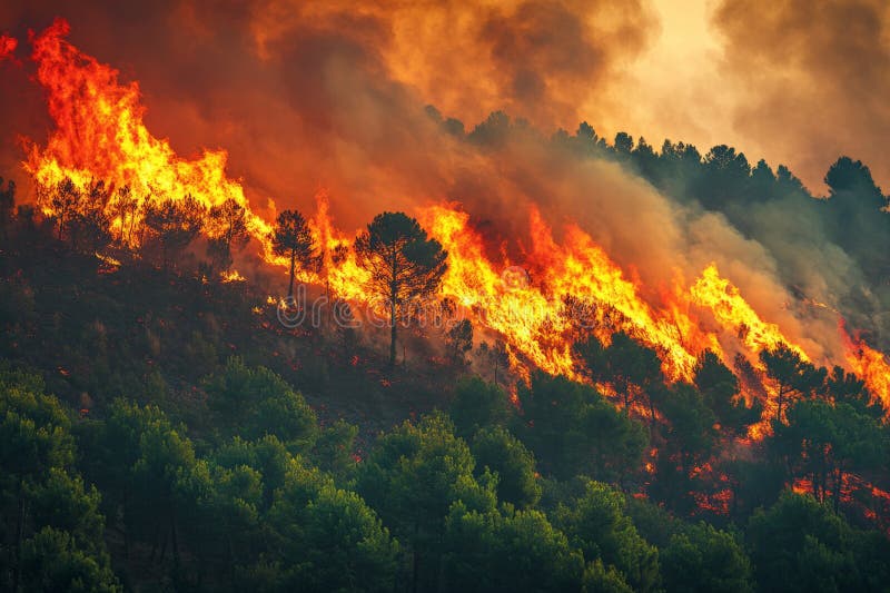 Wildfire Devastation in Forested Area - Macro Shot of Intense Fire and ...