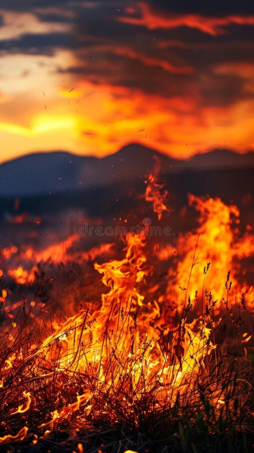 Wildfire with Dramatic Sunset Sky Stock Photo - Image of wild ...