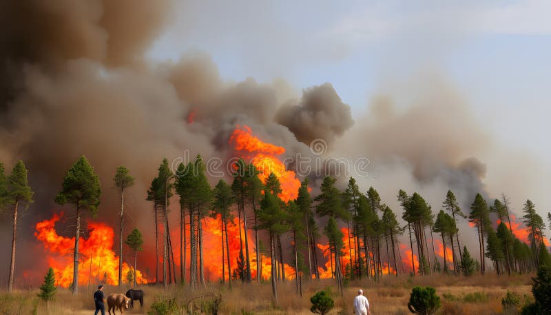 Wildfire Engulfing Pine Forest Stock Illustration - Illustration of ...