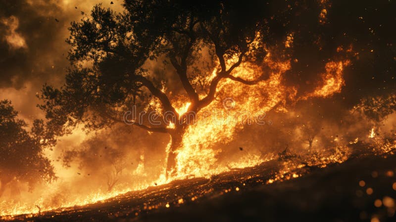 Wildfire Engulfs Trees in Fiery Inferno Stock Image - Image of intense ...
