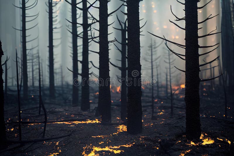 Wildfire in Forest Caused by Human Deforestation Landscape Background ...