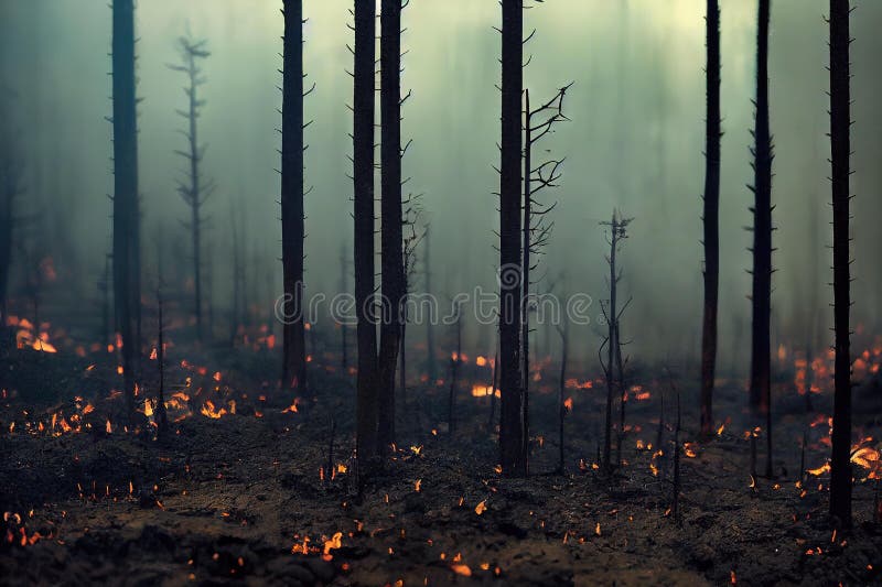 Wildfire in Forest Caused by Human Deforestation Landscape Background ...