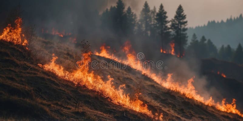 Wildfire Forest Fire Burning Near a Town. Stock Photo - Image of ...
