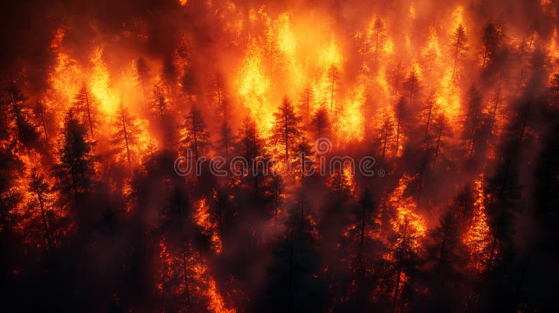 Wildfire Forest Fire Burning. Top View of Forest Fire Stock ...