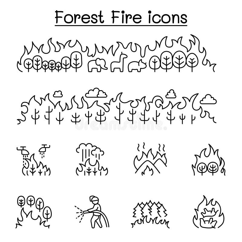 Wildfire, Forest Fire Icon Set in Thin Line Style Stock Vector ... Wildfire, Forest Fire Icon Set in Thin Line Style Stock Vector ...