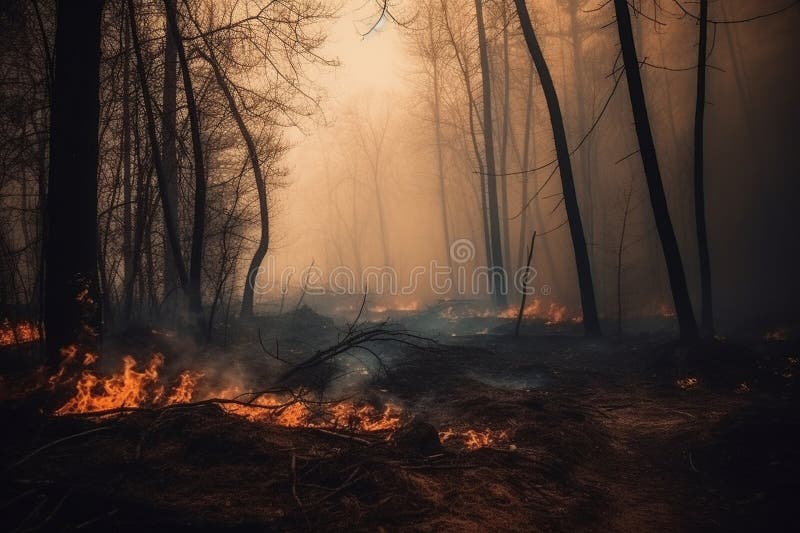 Wildfire Forest Much Smoke and Fire, Dramatic, Climate Disaster Stock Illustration ...