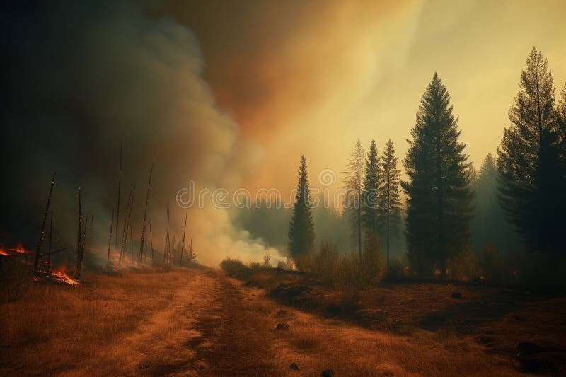 Wildfire Forest Much Smoke and Fire, Dramatic, Climate Disaster Stock ...