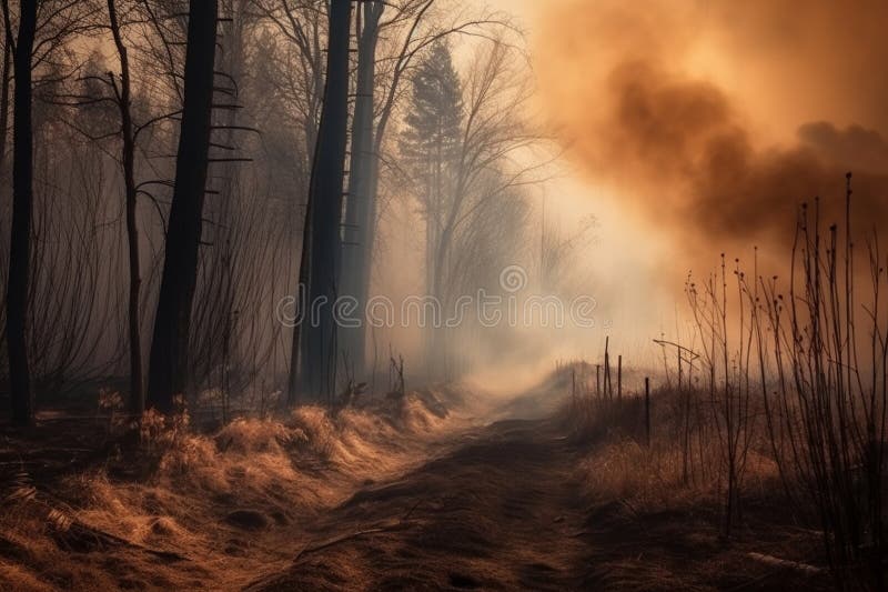 Wildfire Forest Much Smoke and Fire, Dramatic, Climate Disaster Stock ...