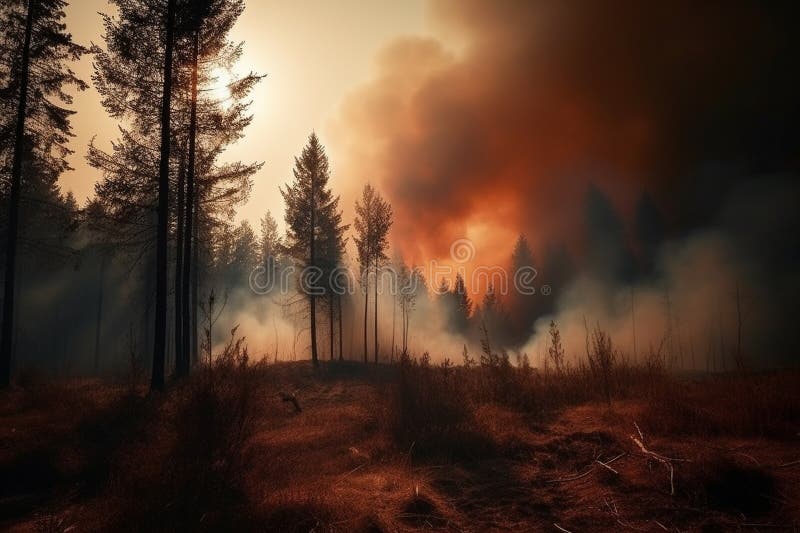Wildfire Forest Much Smoke and Fire, Dramatic, Climate Disaster Stock ...