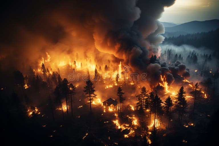 Wildfire in Forest Natural Catastrophe,uncontrolled Fire Stock ...