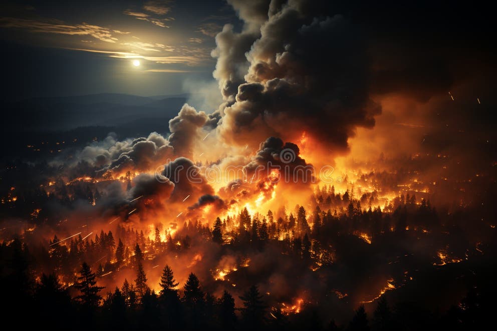 Wildfire in Forest Natural Catastrophe,uncontrolled Fire Stock ...