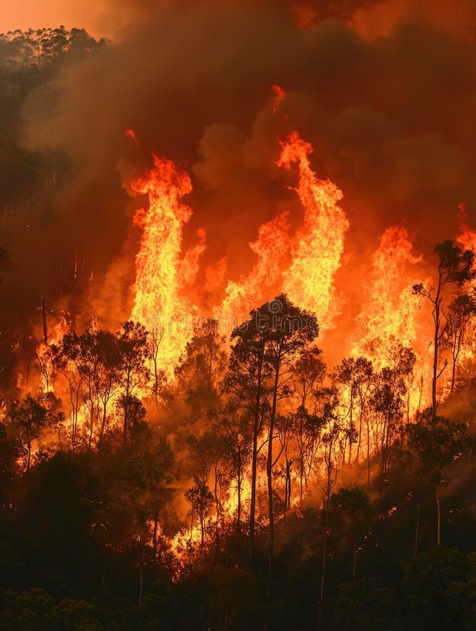 Wildfire in the forest stock image. Image of smoke, firefighting ...