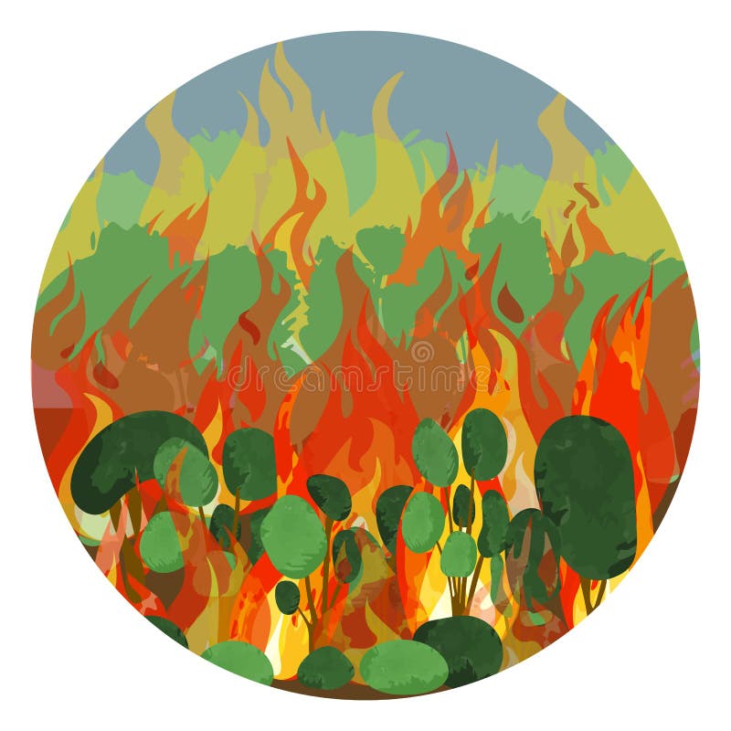 Wildfire in Forest Vector Illustration Isolated on White Background ...