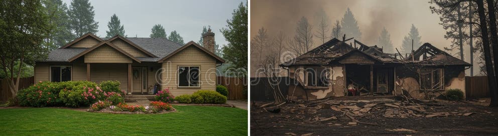 Before and after Wildfire House Damage a Split Image Showcasing a House ...