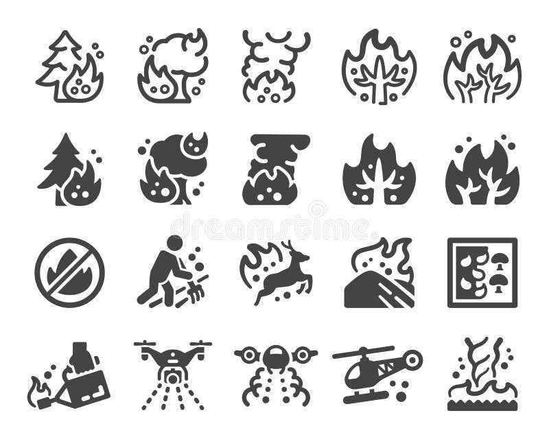 Wildfire icon set stock vector. Illustration of mountain - 157258616