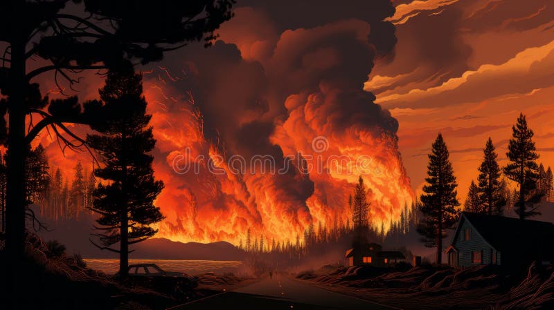 Wildfire Outbreak: a Hyper-detailed Illustration of a Fiery Forest ...