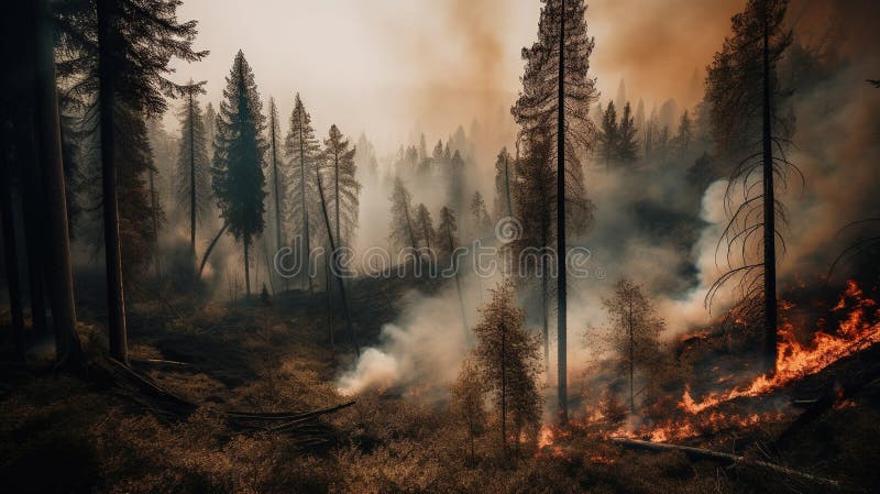 A Wildfire Raging through a Forest. Generative AI Stock Illustration ...
