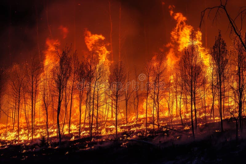Wildfire Raging through a Forest at Night Stock Photo - Image of flames ...