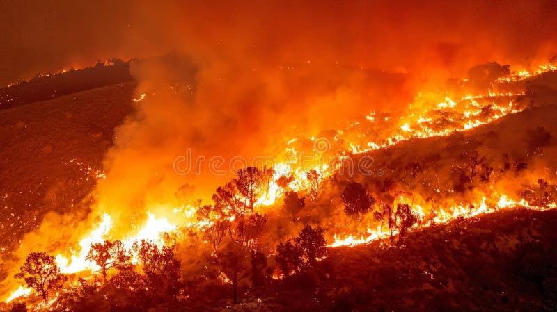 Wildfire Raging through Hillside at Night Stock Image - Image of ...