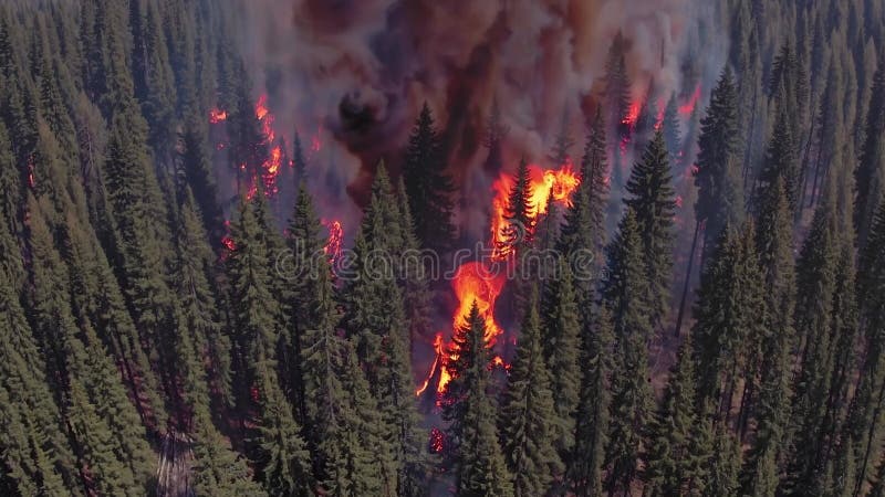 Wildfire Rapidly Spreading through Dense Coniferous Forest, Generating ...