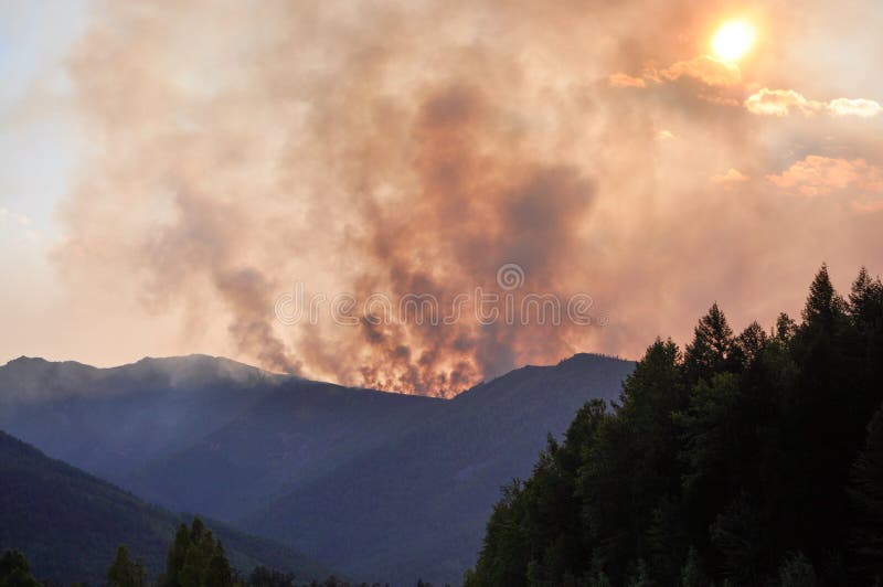 Wildfire in the Remote Mountain Taiga Zone. Stock Photo - Image of ...