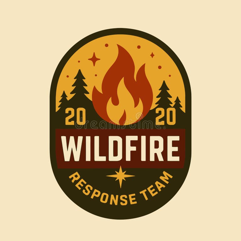 Wildfire Response Team Emblem with Trees and Flames Illustration Stock Vector - Illustration of ...