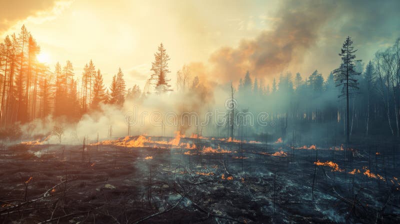 Wildfire Spreading through a Forest at Sunset, an Urgent Call for ...