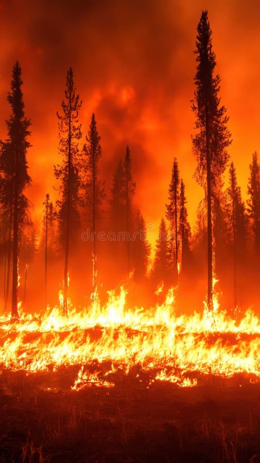 Wildfire Spreads through Dry Forest, Flames and Smoke Rising Stock ...