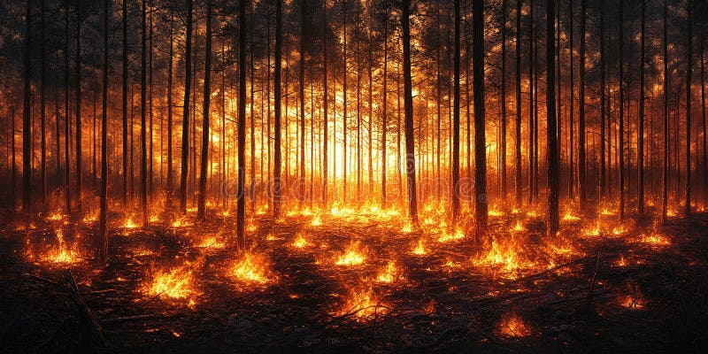 Wildfire Spreads Rapidly through Dense Forest, Illuminating the ...