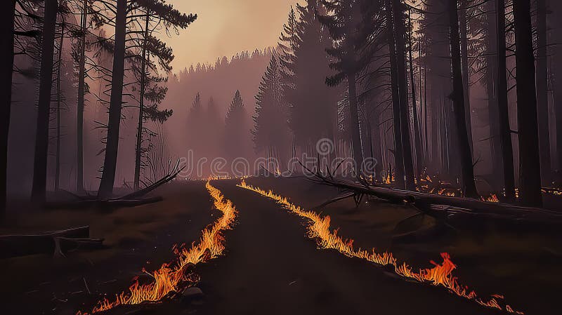 Wildfire Warning Signs in Mountain Forest Area Stock Illustration ...