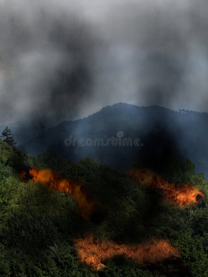 Wildfire in Wood with Hills in the Distance. Stock Photo - Image of ...