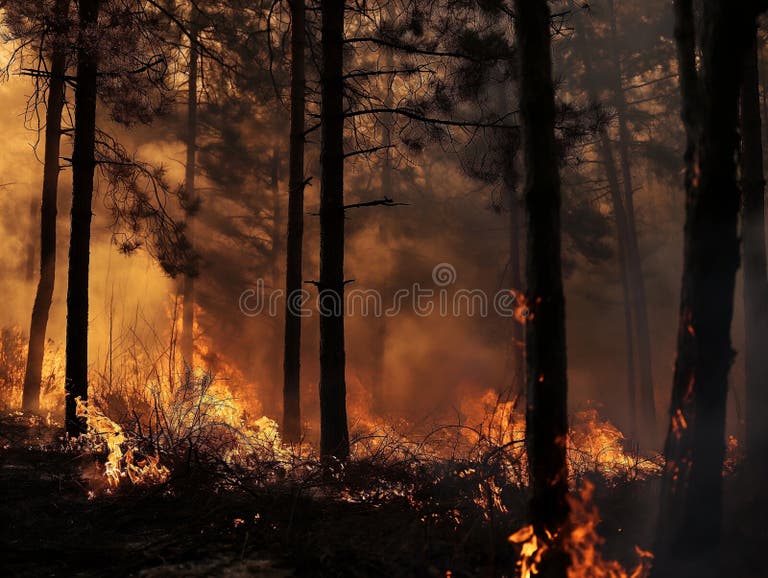 Wildfires Burning Trees with Smoke Stock Image - Image of tree, natural ...