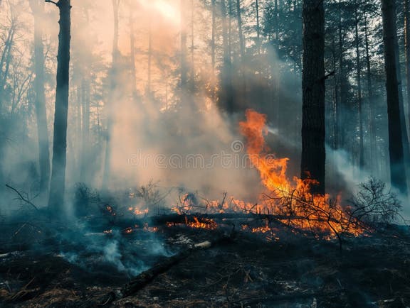 Wildfires Burning Trees with Smoke Stock Photo - Image of flames, woods ...