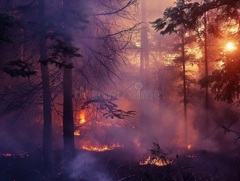 Wildfires Burning Trees with Smoke Stock Image - Image of climate, tree ...