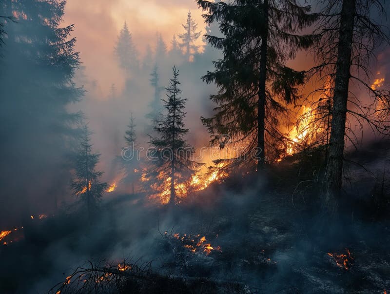 Wildfires Burning Trees with Smoke Stock Image - Image of forest, trees ...