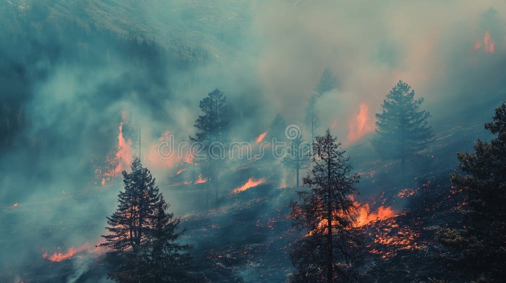 Wildfires Burning Trees with Smoke Stock Photo - Image of trees, brush ...
