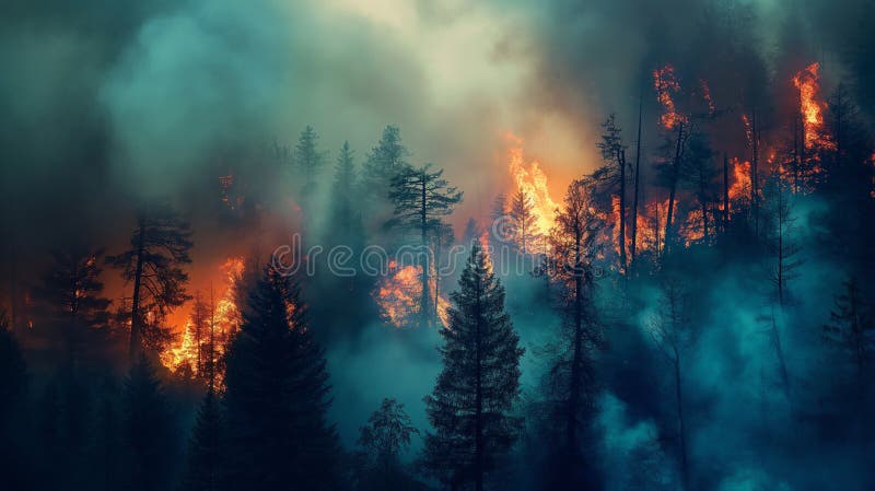 Wildfires Burning Trees with Smoke Stock Photo - Image of mountain ...