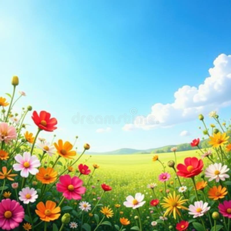 Wildflower Explosion, Clear Blue Sky Backdrop, Idyllic Scene, Day, Blue ...