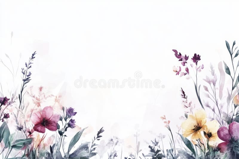 Wildflower Frame Clipart with White Background in Watercolor Stock ...