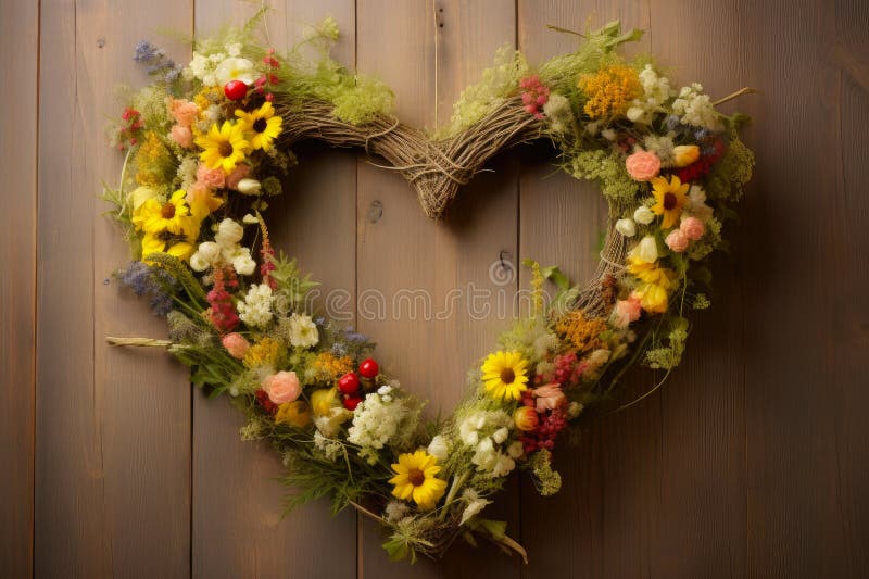 Wildflower Love: Heart Wreath Delight. Stock Illustration ...