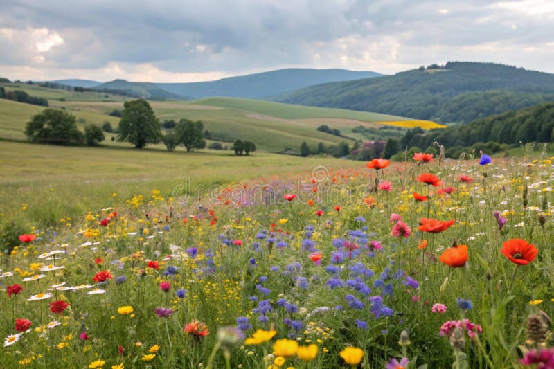 Wildflower Meadow in Spring Stock Illustration - Illustration of ...