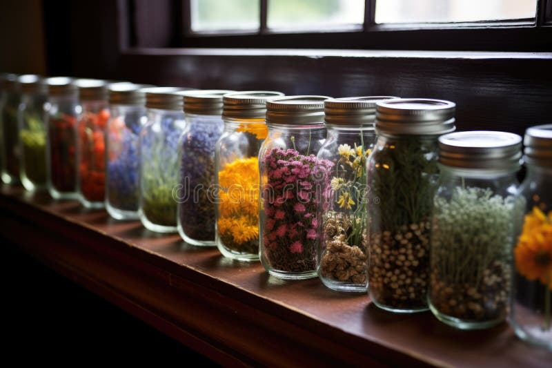 Wildflower Seeds Kept in Glass Jars in an Attic Stock Photo - Image of ...